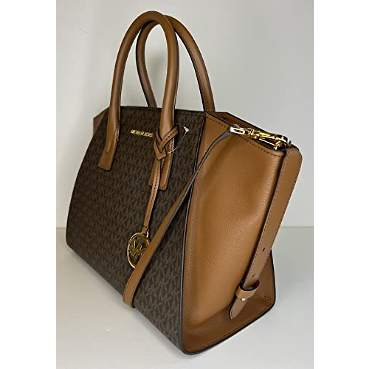 Michael Kors MICHAEL Michael Kors Avril Large Top-Zip Satchel bundled with Trifold Wallet Purse Hook (Signature MK Brown)