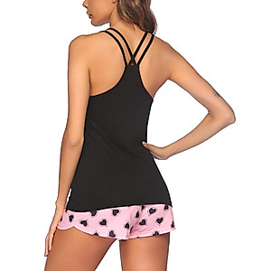 Ekouaer Womens Cami Pajama Set Sleeveless Racerback Tank Top Pjs Soft Sleepwear Pink Heart Large