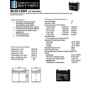Mighty Max Battery 12V 35AH SLA INT Battery Replaces Kung Long U1-36NE - 2 Pack