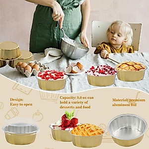 BAKINGPAK Round Mini Aluminum Pans with Lids, 30PCS 8OZ Individual Cupcake Containers Cupcake Liners with Lids Mini Cake Tins Individual Mini Cake Pans With Lids Gifts for Mom Wedding Brithday, Gold