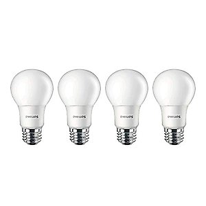 Philips LED Non-Dimmable A19 Frosted Light Bulb: 800-Lumen, 5000-Kelvin, 9-Watt (60-Watt Equivalent), E26 Base, Daylight, 4-Pack,455600