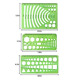 10 Pieces Green Plastic Drawings Templates Measuring Templates Geometric Rulers for School and Office Supplies
