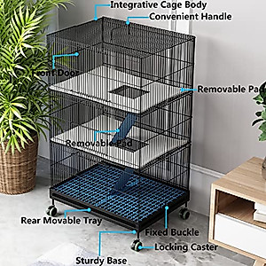 KINGBO 3-Tier Ferret Cage with 3 Front Doors, 23" × 17" × 39" Wire Cage, Animal Cage for Hamster, Rat, Chinchilla, Squirrel, Gerbil, Rabbit, Sugar Glider Cage with Wheels (Black)