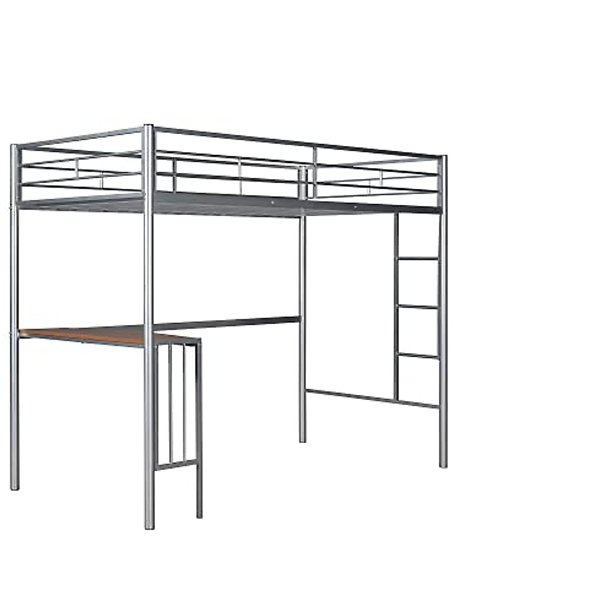 Woanke Metal Twin Bunk Bed, Twin Size Bedframe with Desk, Ladder and Full-Length Guardrail for Kids Teens Adults, Space Saving Design, Silver