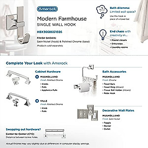 Amerock HBX36686G1026 | Burbank Single Prong Decorative Wall Hook | Satin Nickel/Polished Chrome Hook for Coats, Hats, Backpacks, Bags | Hooks for Bathroom, Bedroom, Closet, Entryway, Laundry Room