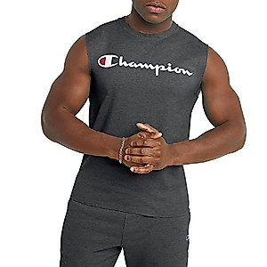 Champion T, Cotton Tee, Muscle Shirts for Men (Reg. or Big & Tall), Granite Heather Script, 4X-Large Big