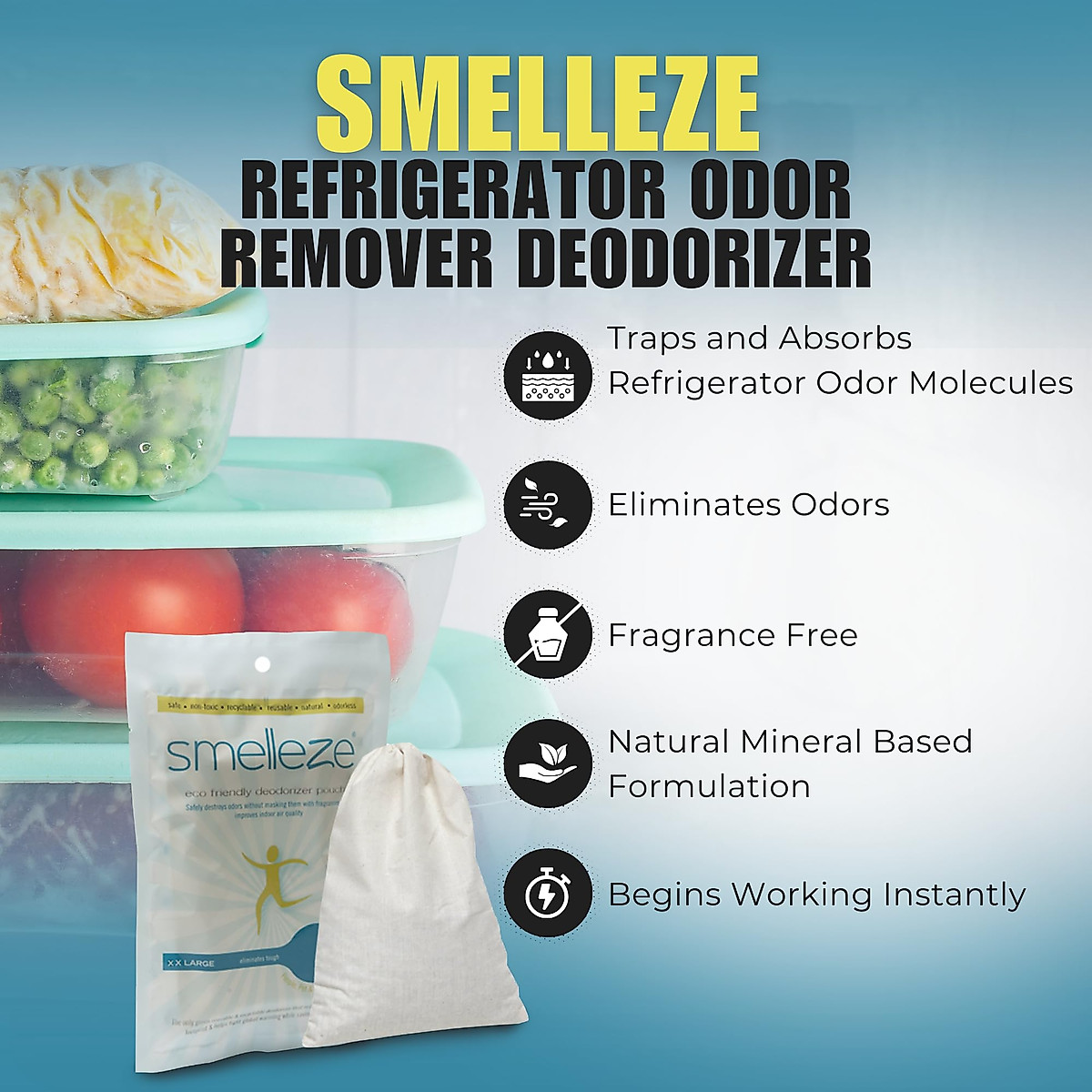 SMELLEZE Reusable Fridge & Freezer Smell Removal Pouch: Eliminates Food Odor Without Chemicals Beige