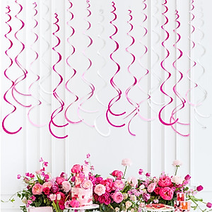 36 Pcs Hot Pink Hanging Swirl Decorations Ombre Pink White Felt Swirl Streamer Spiral Ceiling Decoration Garland for Birthday Bachelorette Wedding Bridal Shower Engagement Pink Girl Hen Party Supplies