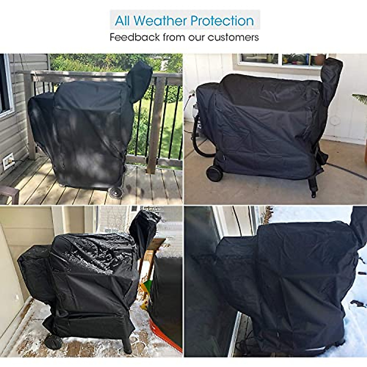 Unicook Heavy Duty Waterproof Wood Pellet Grill Cover, Full Length Grill Cover, Fade and UV Resistant Material, Compatible for Traeger 22 Series Pellet Grill, Z Grill 550B and More, Black