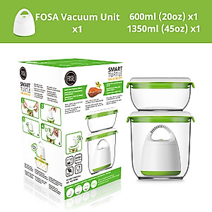 FOSA Vacuum Food Storage System Reusable Container Starter Set with Vacuum and 2 Reusable containers