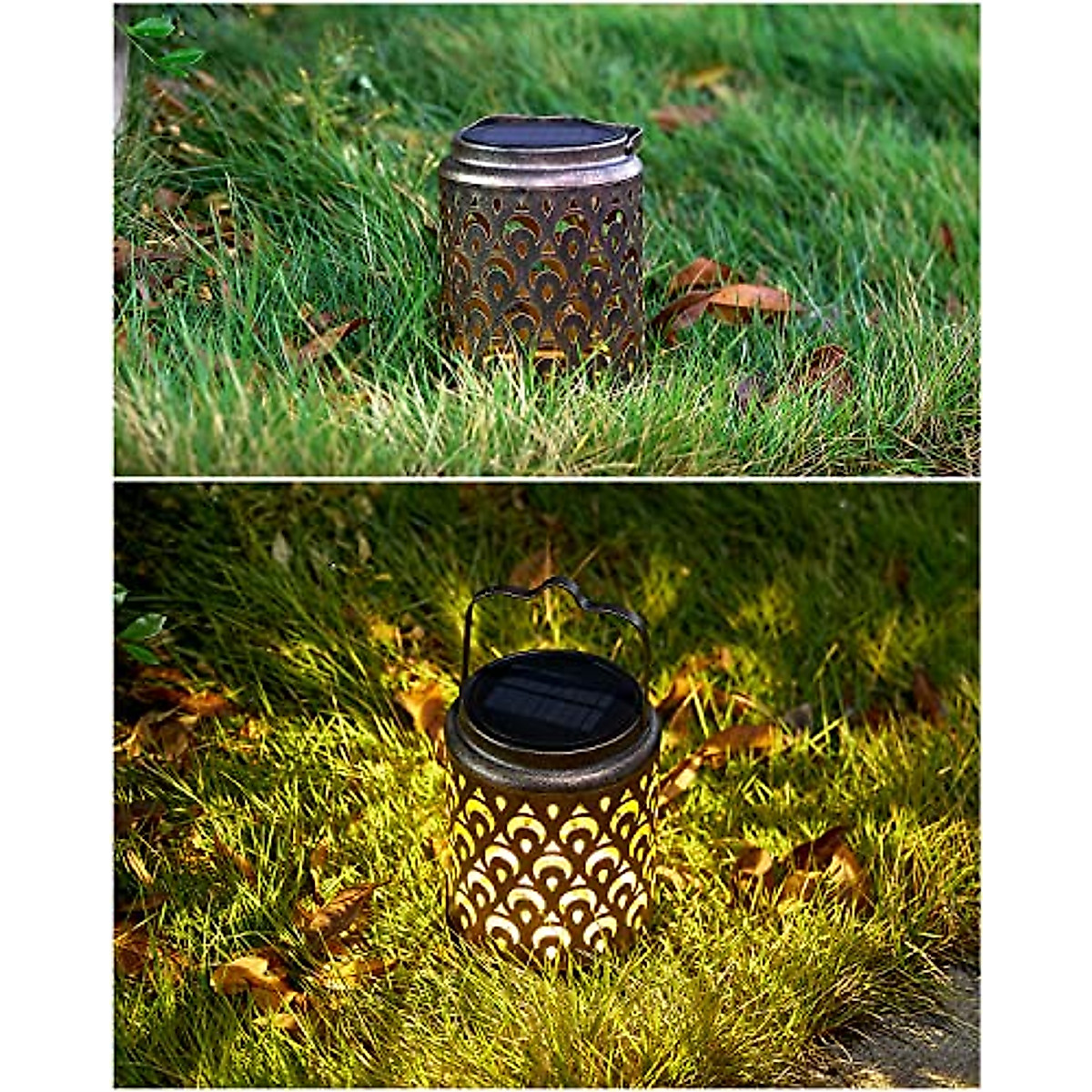 Solar Lanterns Hanging Outdoor Solar Lights with Handle,Waterproof Decorative Garden Light Metal Warm White Landscape Lighting for Garden Patio Courtyard Lawn for Yard Tree Fence Brown