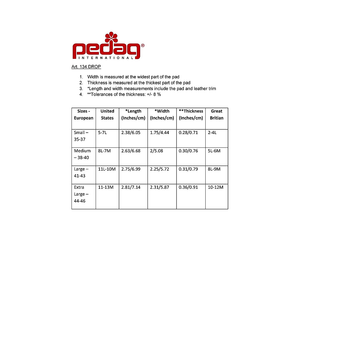 Pedag Drop | German Made | Metatarsal Pads | Anatomically Correct | Metatarsal Arch Support | Vegetable Tan Leather | Self Adhesive | White | Size X-Large, Fits EU 44-46 / US Men 11-13 | 1 Pairs