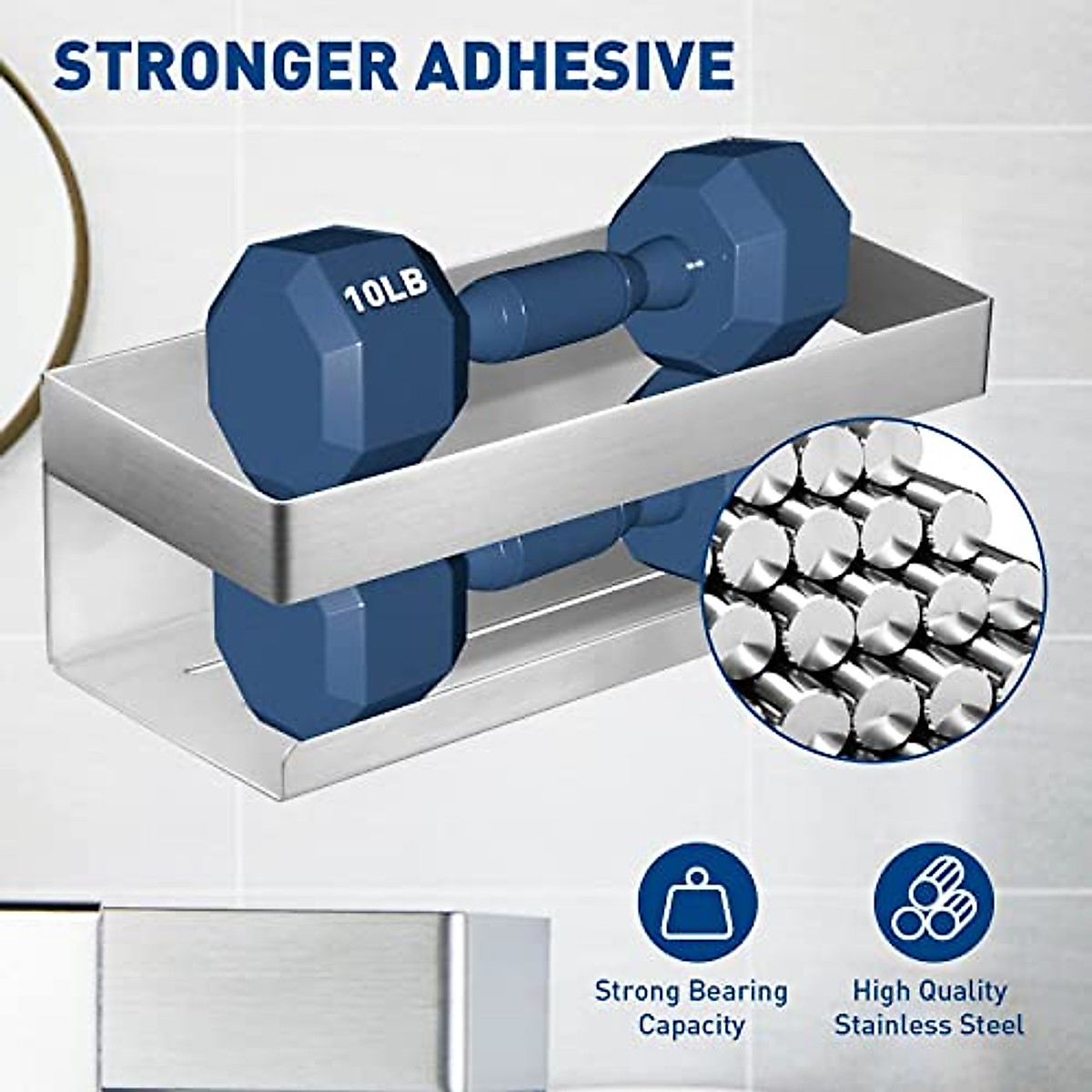 HCHANGEN Shower Caddy, Self Adhesive Shower Caddy for Bathroom, Stainless Steel Bathroom Shelves for Toilet, No Drilling Shower Rack