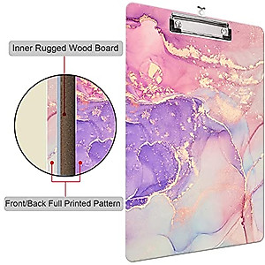 Fashion Clipboard, A4 Letter Size Wooden Decorative Clipboards for Teacher, Nurse, Doctor,Student and Kids, Cute Design for Standard Size 12.2" x 8.9" (C-Pink Purple Marble)