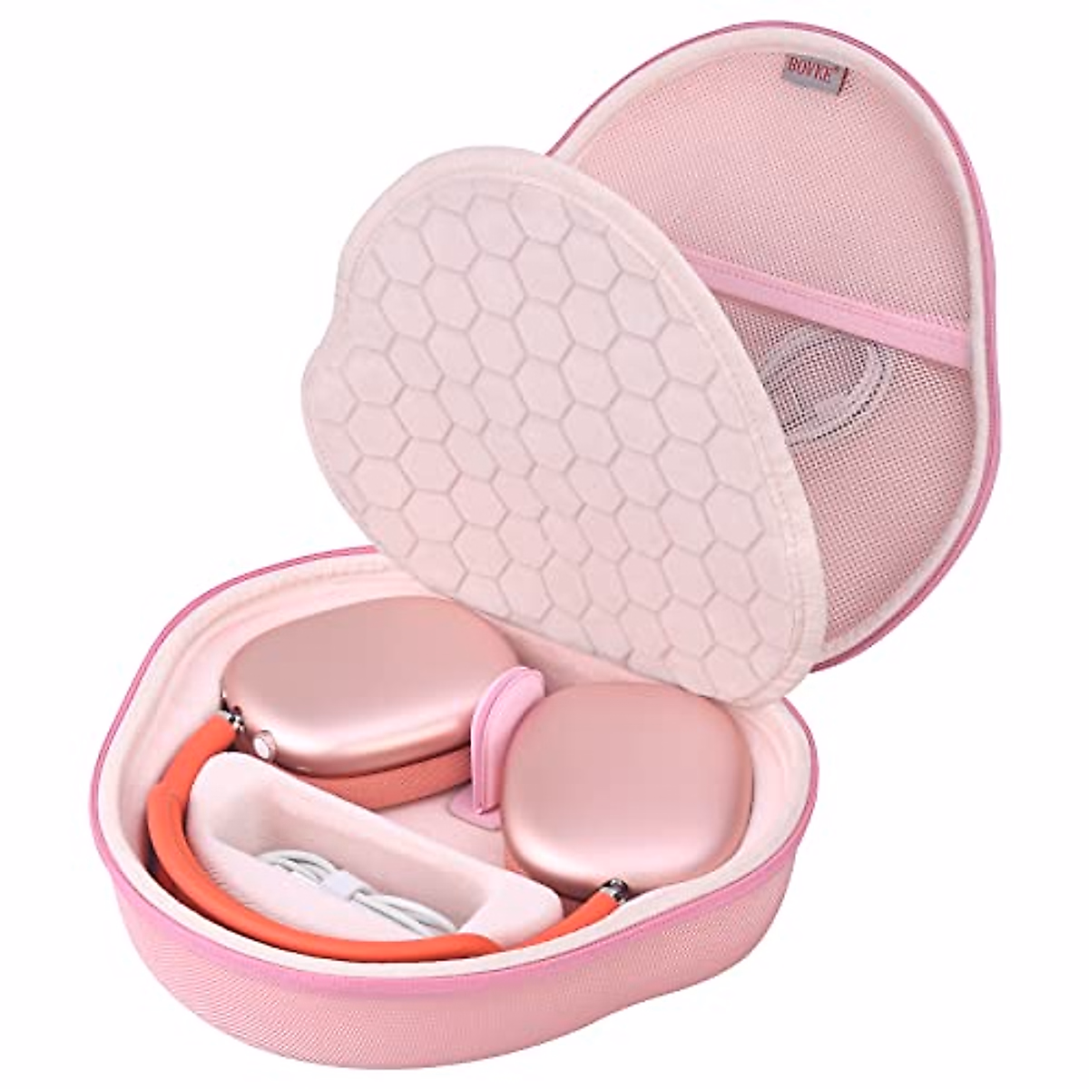 BOVKE Hard Carrying Case with Sleep Mode for Apple AirPods Max Wireless Over-Ear Headphones, AirPods Max Protective Portable Storage Bag with Mesh Pocket for Headphone Accessories, Pink