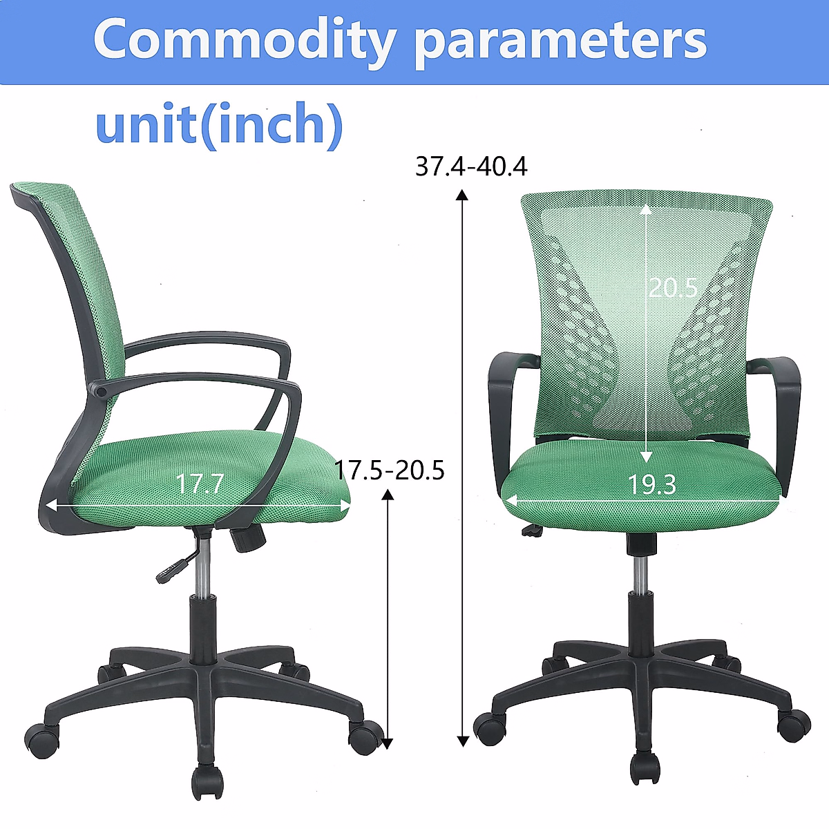 PayLessHere Office Chair Desk Chair Computer Chair Ergonomic Chair Adjustable Executive Mesh Mid Back with 360 Degree Swivel Wheels Lumbar Support Armrest, Green