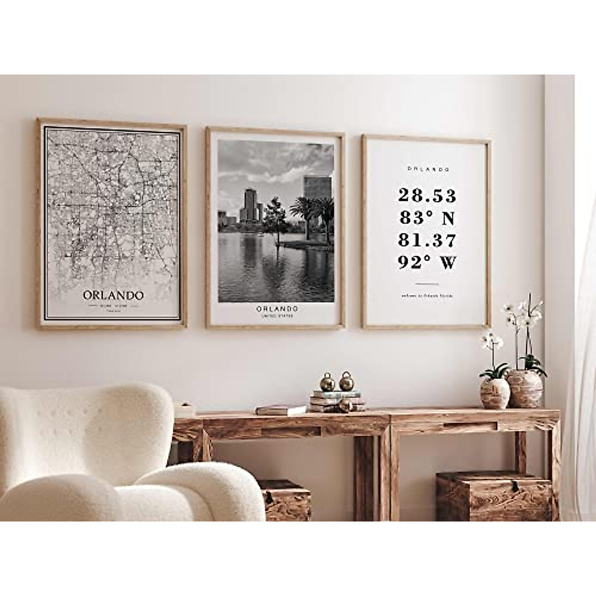 Dear Mapper Orlando United States View Abstract Road Modern Map Art Minimalist Painting Black and White Canvas Line Art Print Poster Art Line Paintings Home Decor (Set of 3 Unframed) (16x24inch)