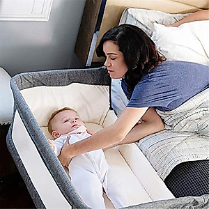 nordmiex Bedside Sleeper Bedside Crib, Baby Bassinet 3 in 1 Travel Baby Crib Baby Bed with Breathable Net,Adjustable Portable Bed for Infant/Baby(Deep Grey)