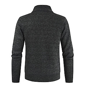 Men's Casual Thick Knitted Cardigan Sweaters Color Block Full Zip Knit Sweater Long Sleeve Fleece Winter Cardigans (Dark Grey,3X-Large)