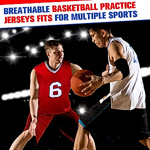 Hicarer 12 Pack Number Printing Basketball Jerseys Men Mesh Basketball Uniforms for Team Sports Scrimmage (Red)