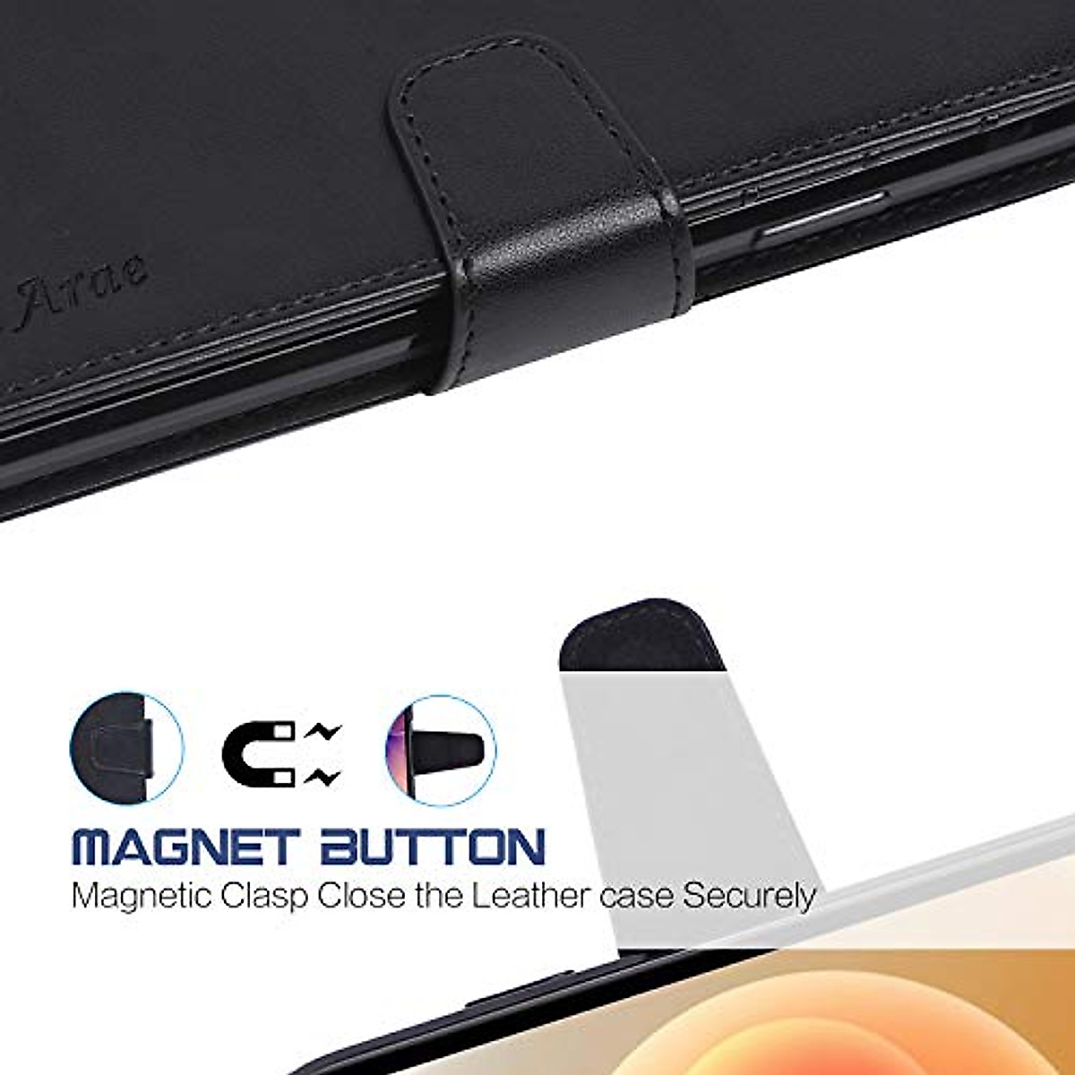 Arae Case for iPhone 12 / iPhone 12 Pro 6.1 inch Wallet Case Flip Cover with Card Holder and Wrist Strap for iPhone 12 / iPhone 12 Pro 6.1 inch - Black