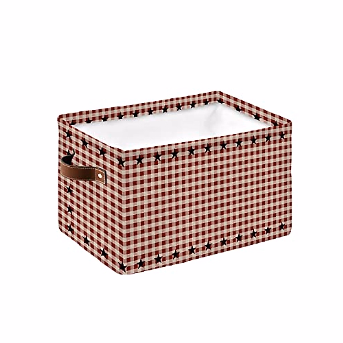 Country Star Storage Basket Waterproof Cube Storage Bin Organizer with Handles, Farmhouse Red Buffalo Plaid Rustic Collapsible Storage Cubes Bins for Clothes Books Toys 15"x11"x9.5"