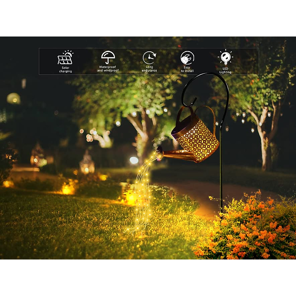 Light Solar Powered Watering Can with LED Light Solar Fairy Lights with Outdoor String Lights Hanging Solar Lantern Garden Decor Outdoor Lanterns Gifts Waterproof for Garden Patio Yard Pathway Walkway