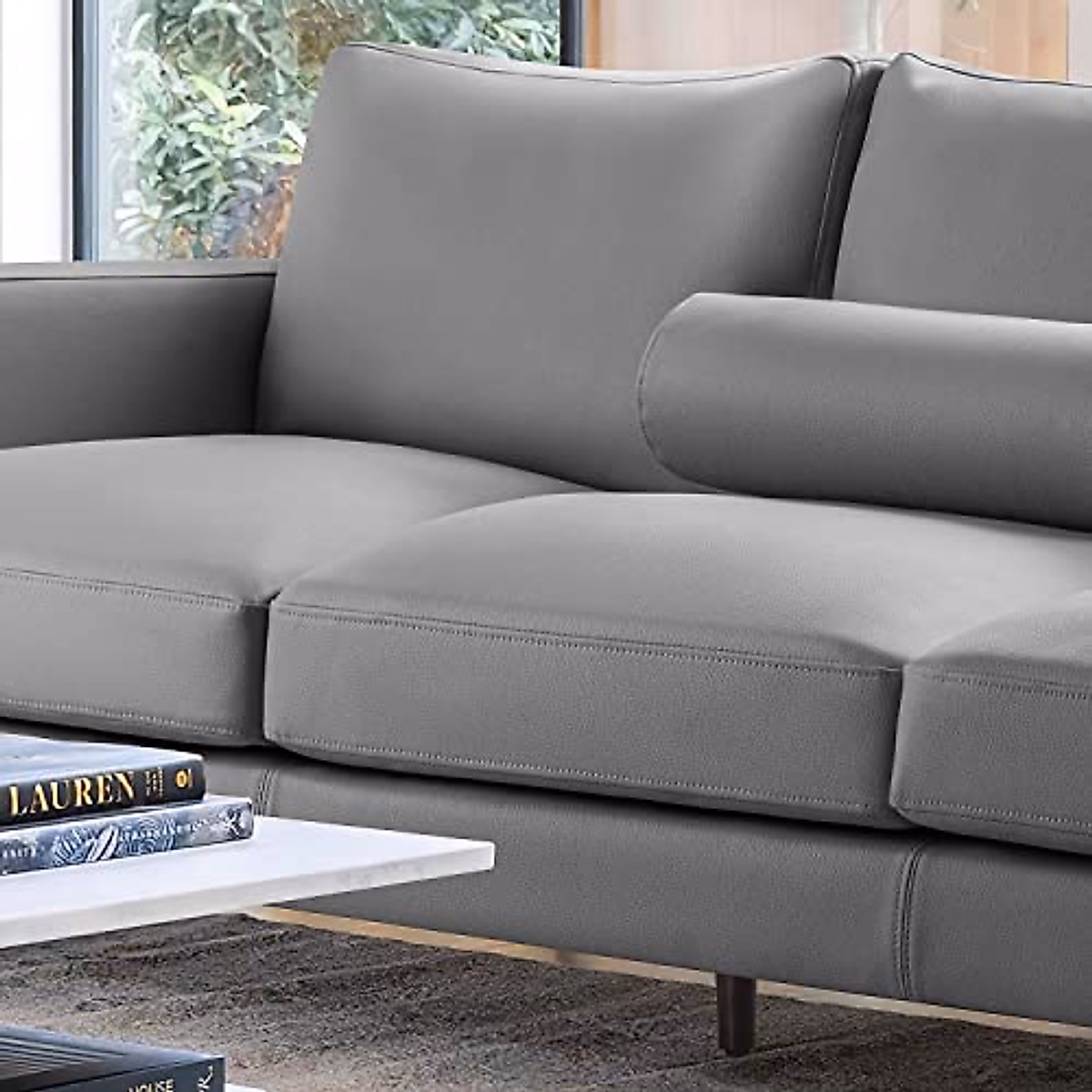 YESHOMY Rivet Mid-Century Upholstered Modern Sofa Couch, Loveseat with Sturdy Wooden Feet, No Assembly Required, 77" W, Gray Breathable Leather