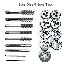 20 PCS Tap and Die Set - Metric Size M3, M4, M5, M6, M7, M8, M9, M10, M12 Tap Set and Die Set Threads Tapping Threading Tool Kit with Wrench Handle, Storage Box
