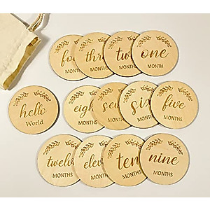 Baby Milestone Cards | 13 Double Sided Wooden Monthly Milestone Discs with Easel Stand | Baby Milestone Markers | Newborn Photography Props | Pregnancy and Baby Shower Gifts for Boys & Girls
