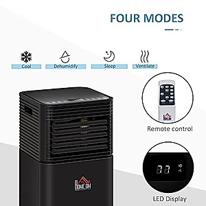 HOMCOM 10000 BTU Mobile Portable Air Conditioner for Home Office Cooling, Dehumidifier, Ventilating, Portable AC Unit with Remote, LED Display, 24H Timer, Auto Shut-Down, Black