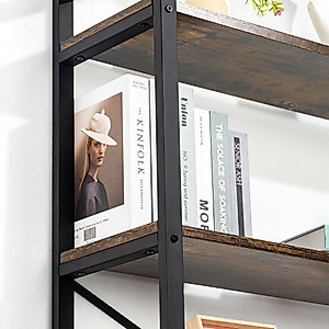 Acovy 5 Tier Bookshelf Rustic Industrial Style, Storage Shelves, Metal Book Shelves Bookcase Book Shelf Display Shelf for Home Office, Living Room, Bedroom, Kitchen (23.6" W, Brown)