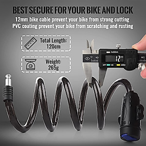 Bike Lock, [4ft/1.2m] Diyife Bike Locks Cable, Outdoor Anti-Theft Bicycle Lock with 2 Keys, Weatherproof Heavy Duty Bicycle Lock with Mounting Bracket Fits Bike, Motorcycle, Scooter