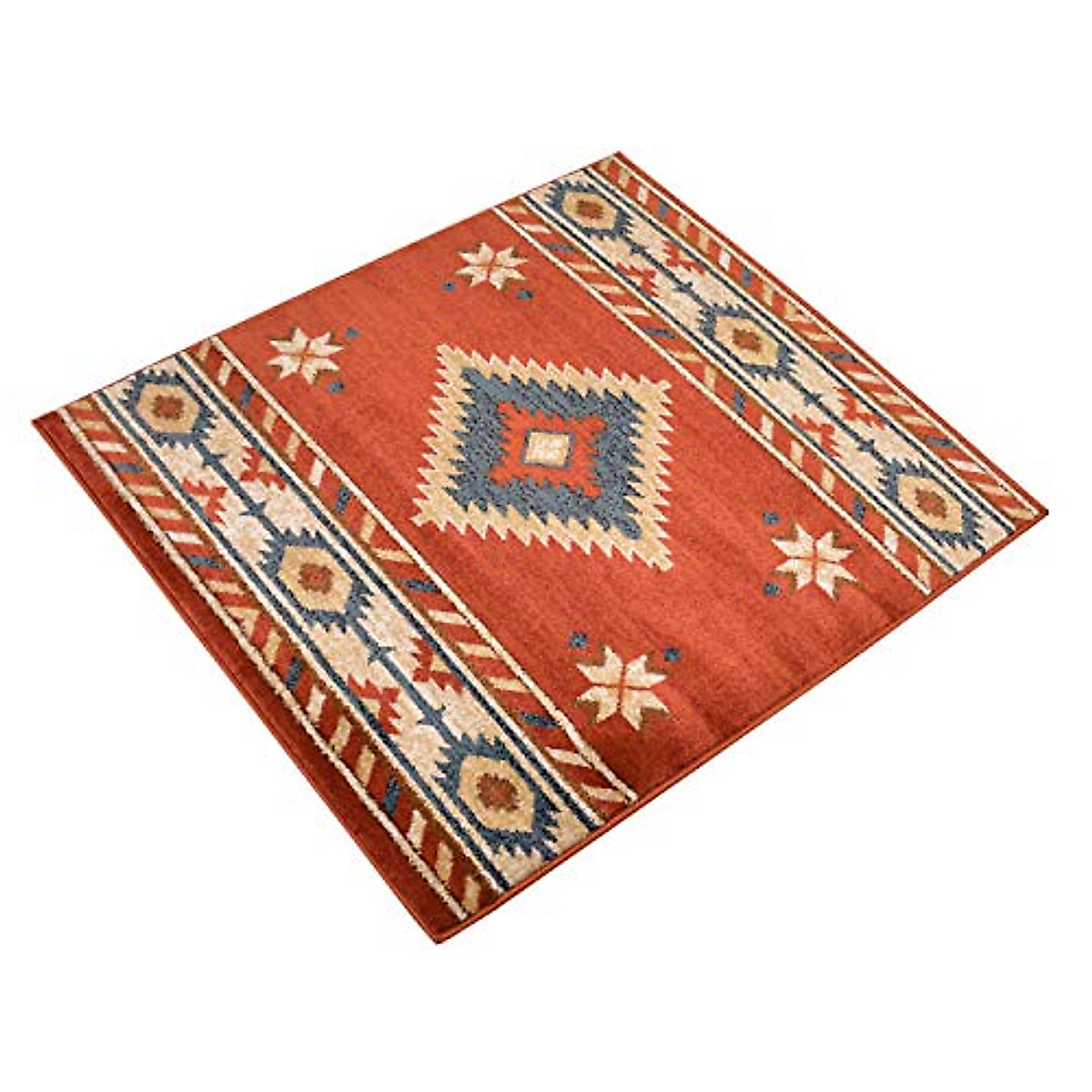 Nevita Collection Southwestern Native American Design Area Rug Rugs Geometric (Orange (Terra), 3 x 3)