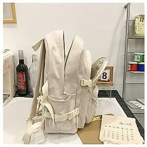 Aoakva Kawaii Solid Color Backpack Trendy Travel Bag with Cute Bear Pendant (Black pendant)