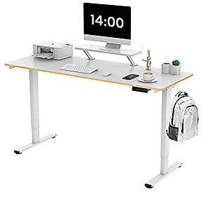 SANODESK Height Adjustable Desk 55 inch, Electric Standing Desk/w USB Charging Ports, White Sit Stand Desk for Home Office with Monitor Shelf (55 x 24 inches)