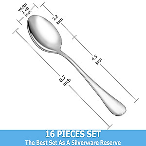 Teaspoon Set,16 Piece 6.7" Spoons Silverware,Premium Food Grade 18/10 Stainless Steel Tea Spoons,Durable Small Spoons,Good Teaspoons,Dessert Spoons,Kitchen Spoons Set,Mirror Finish & Dishwasher Safe