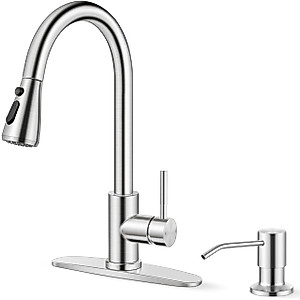 Onader Kitchen Faucet with Pull Down Sprayer Brushed Nickel Faucet with Soap Dispenser Stainless Steel Farmhouse RV Kitchen Sink Faucets