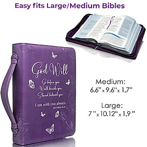 Bible Covers for Women and Girls - Leather Bible Case Bag Large and Medium Size Fits Books Up to 10.1 x 7 x 1.9 Inches - Gift for Women Bright Goods by DEHITE - Purple Faux PU Leather Bible Accessory