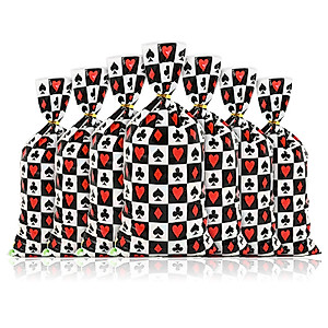 Lecpeting 100 Pcs Casino Treat Bags Poker Cellophane Plastic Candy Bags Casino Goodie Storage Bags Casino Party Favor Bags with Twist Ties for Casino Theme Birthday Party Supplies