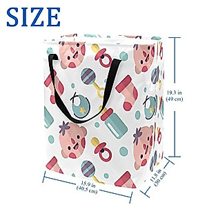 Baby and Bottle Toyes Sock Print Collapsible Laundry Hamper, 60L Waterproof Laundry Baskets Washing Bin Clothes Toys Storage for Dorm Bathroom Bedroom