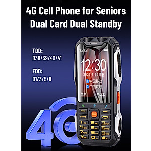 Rugged Senior Cellphone, 4G Large Mobile Phone for Elderly, 4in, 18000mAh Battery, Sound Quick Dial Phone for Android 7.0, Dual LED Lights (Black)