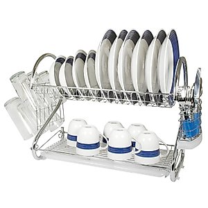 Better Chef 22-inch Chrome Dish Rack with Utensil Holder, Cup Rack and Tray