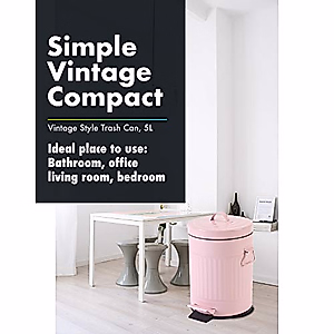 Bathroom Trash Can with Lid, Small Trash Can Wastebasket for Home Bedroom with Lid, Round Waste Bin Soft Close, Retro Vintage Garbage Metal Cans for Office, 5 Liter / 1.3 Gallon, Glossy Pink