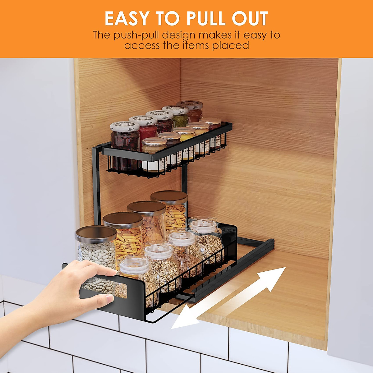 Under Sink Organizer, 2 Tire Sliding Countertop Organizer, Under Sink Storage Drawer Shelf for Kitchen Bathroom Sink Organizers and Storage