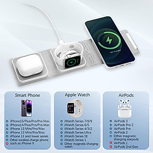 20W 3 in 1 Foldable Wireless Charger, Wireless Charging Station, Charging Station for Multiple Devices, Magnetic Mag-Safe Travel Charging Pad for iPhone 15 14 13 12 Pro Max Plus iwatch Watch & Airpods