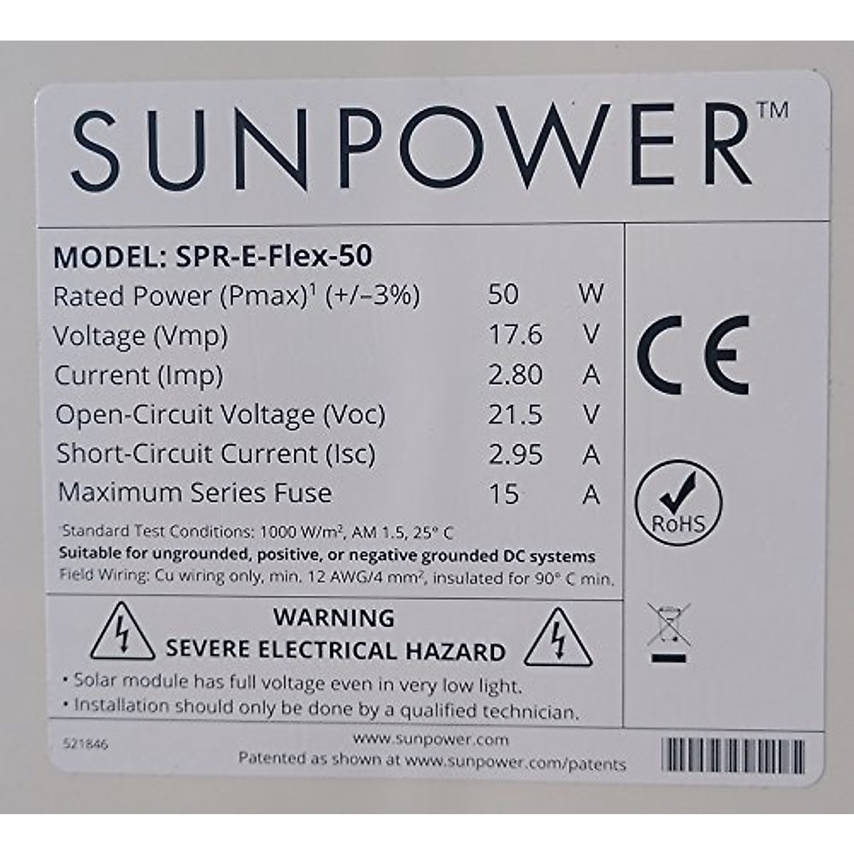 SunPower 50 Watt Flexible Monocrystalline High Efficiency Solar Panel