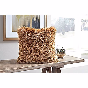 Signature Design by Ashley Jasmen Boho Shag Throw Pillow, 18 x 18 Inches, Golden Orange