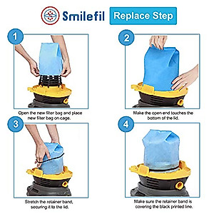 Smilefil 9 Pack Wet Dry Vacuum Bags Compatible with WORKSHOP WS01025F, Craftsman 9-38737, MultiFit VF2000, Select 2-1/2 to 5-Gallon Shop Vacuum Cleaners (9 Vacuum Bags with 3 Retaining Bands)