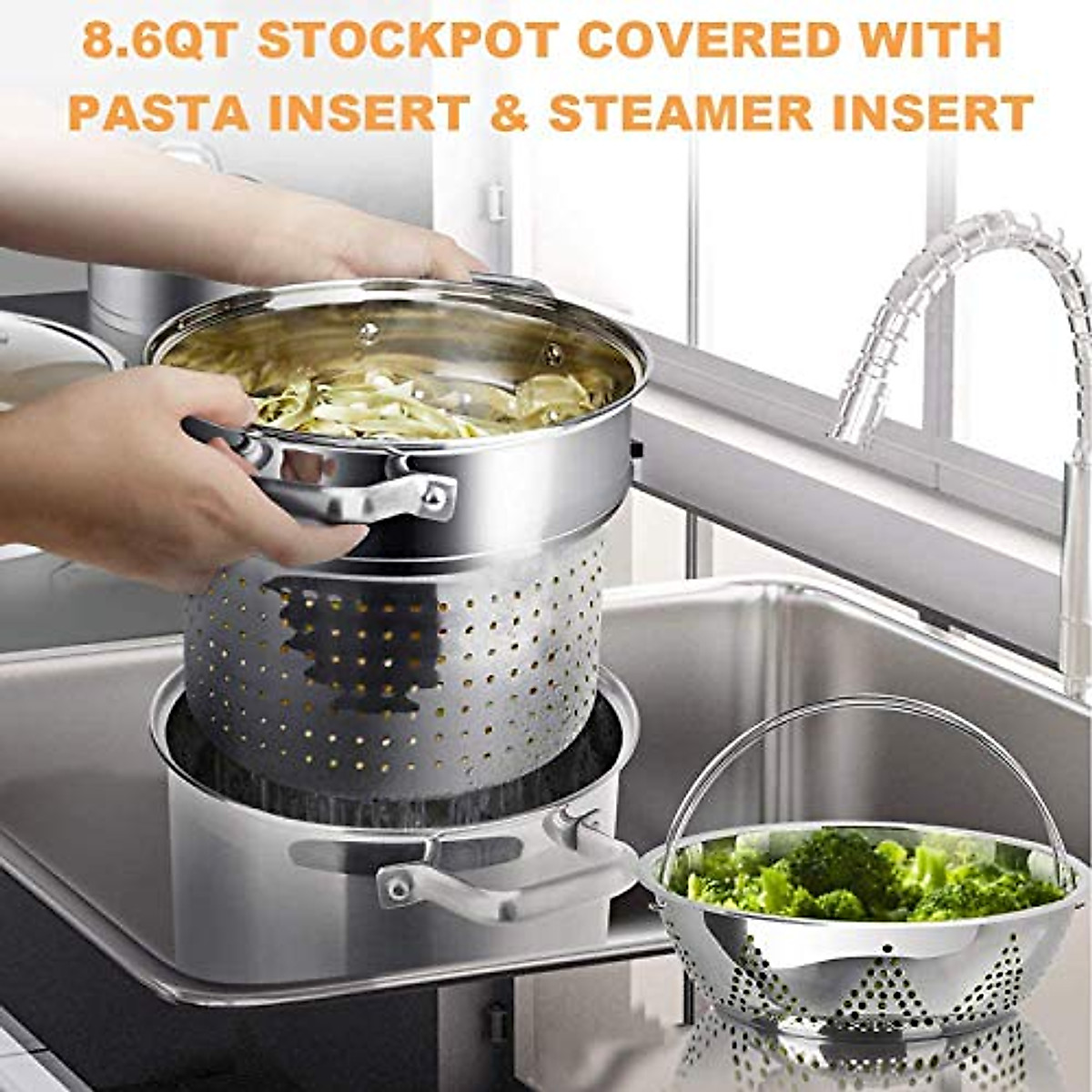 Duxtop Professional Stainless Steel Pots and Pans Set, 18-Piece Induction Cookware Set, Saucepan with Pour Spout and Strainer Lid, Impact-Bonded Technology